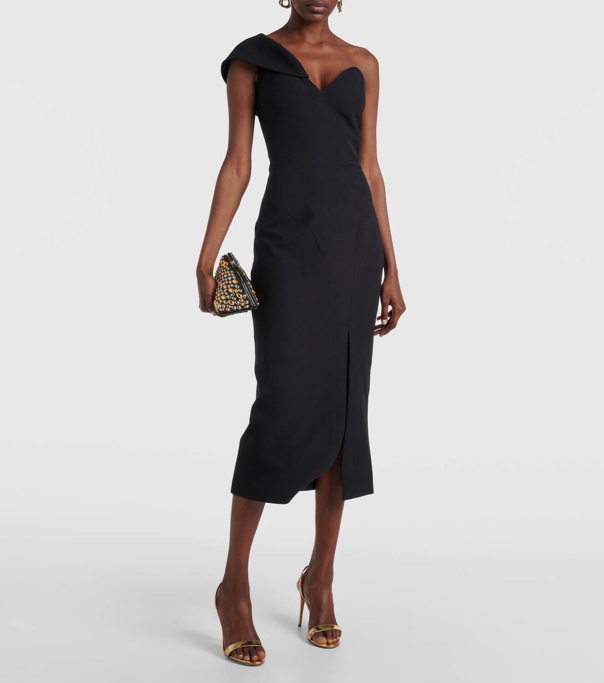 Safiyaa Asymmetric crêpe midi dress Safiyaa
