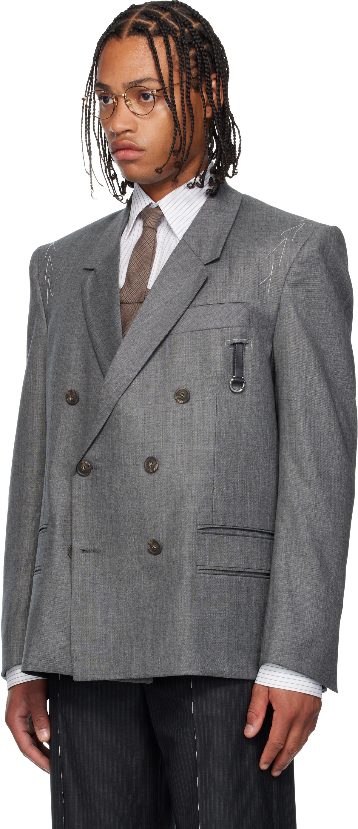 Sonia Carrasco Gray Double-Breasted Blazer
