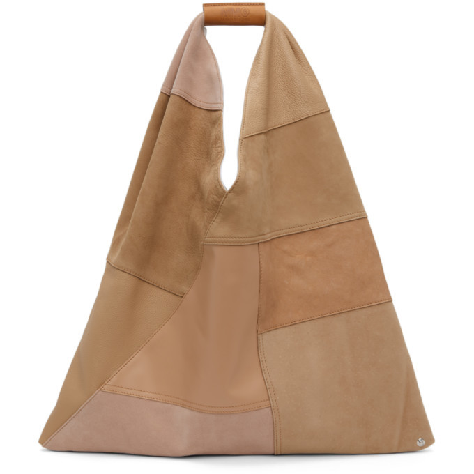 MM6 Maison Margiela Beige Leather Patchwork Triangle Tote MM6 Maison ...
