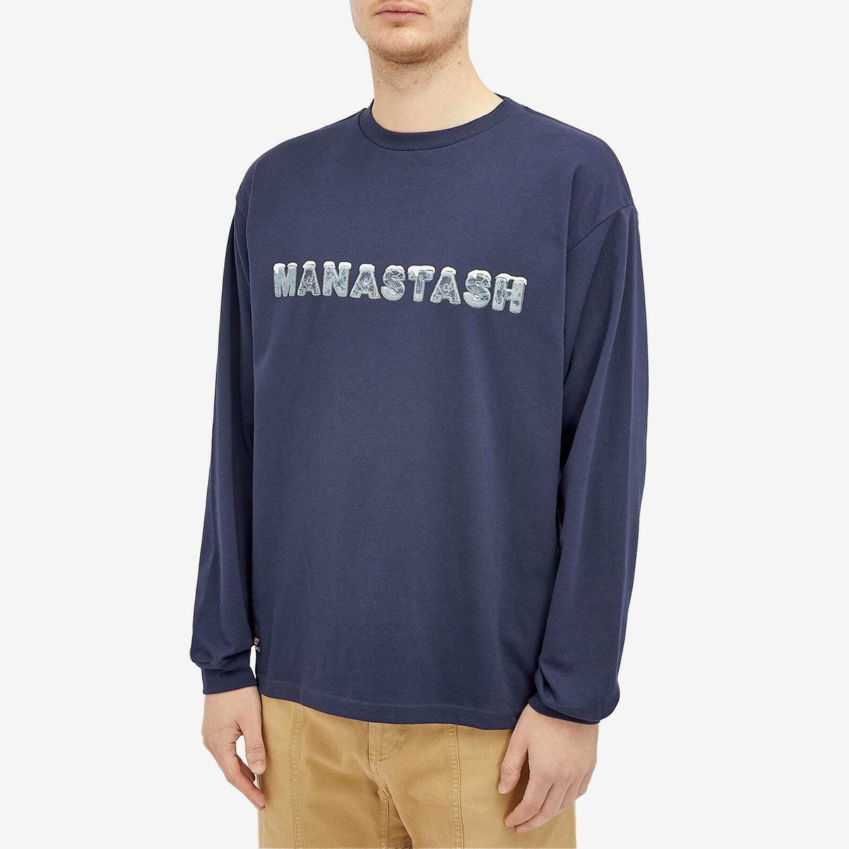 Manastash Men's Long Sleeve Ice Logo T-Shirt in Navy Manastash