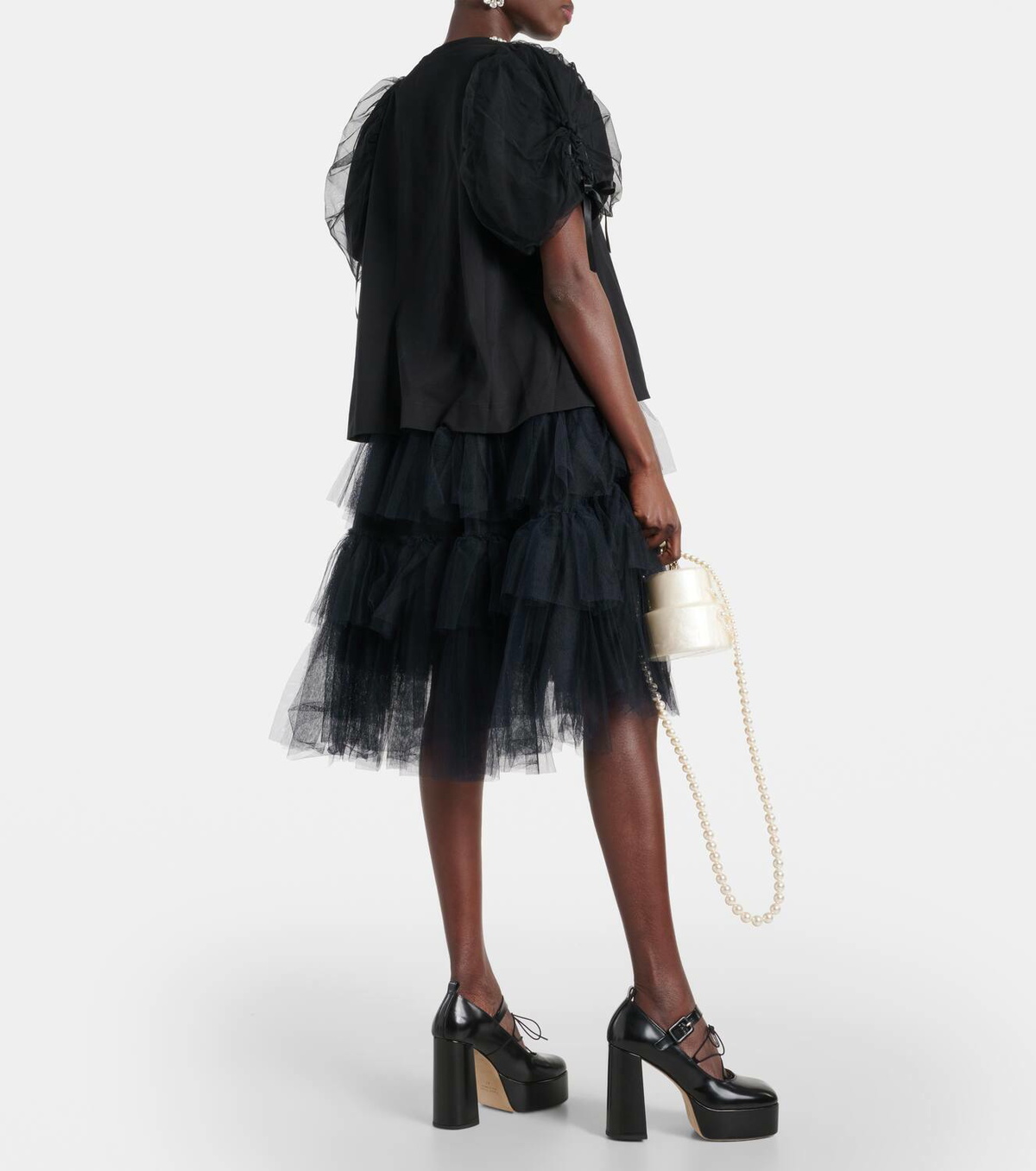 Simone Rocha Puff-sleeve jersey and tulle top Simone Rocha