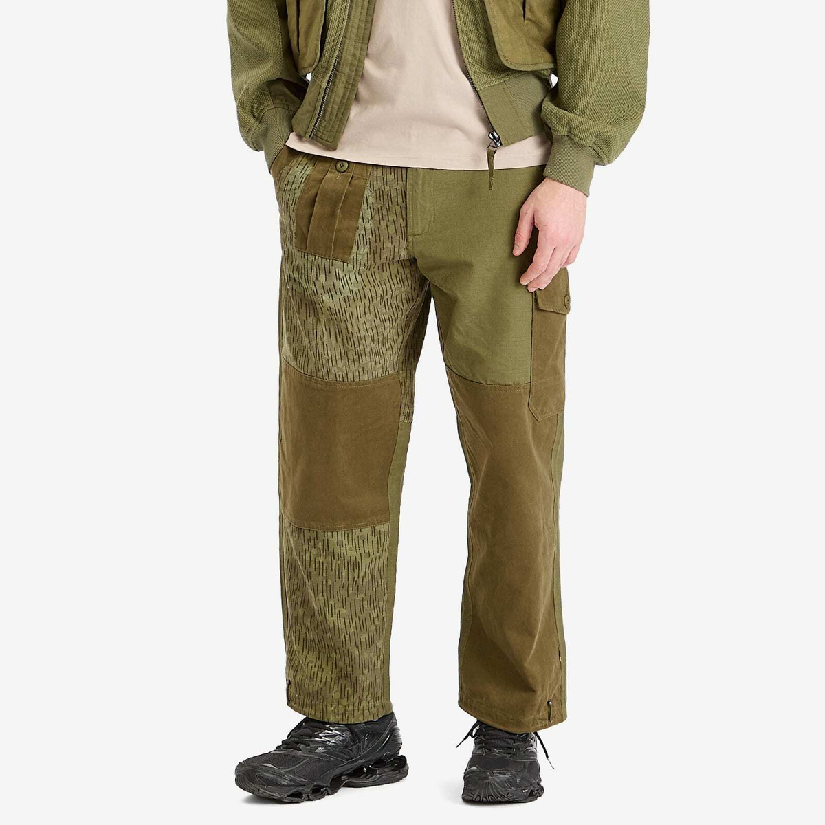 Maharishi Men's Upcycled Loose Patchwork Cargo Pants in Olive Maharishi
