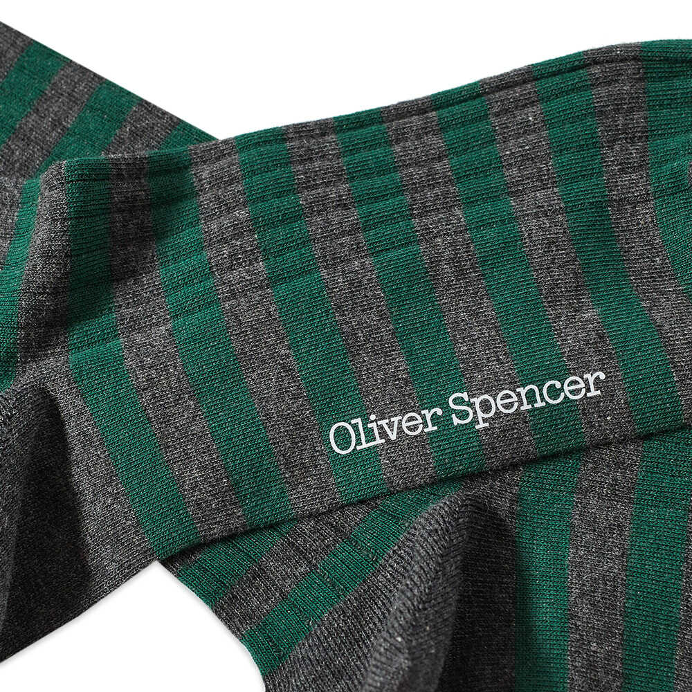Oliver Spencer Men's Miller Stripe Socks in Charcoal/Green Oliver Spencer