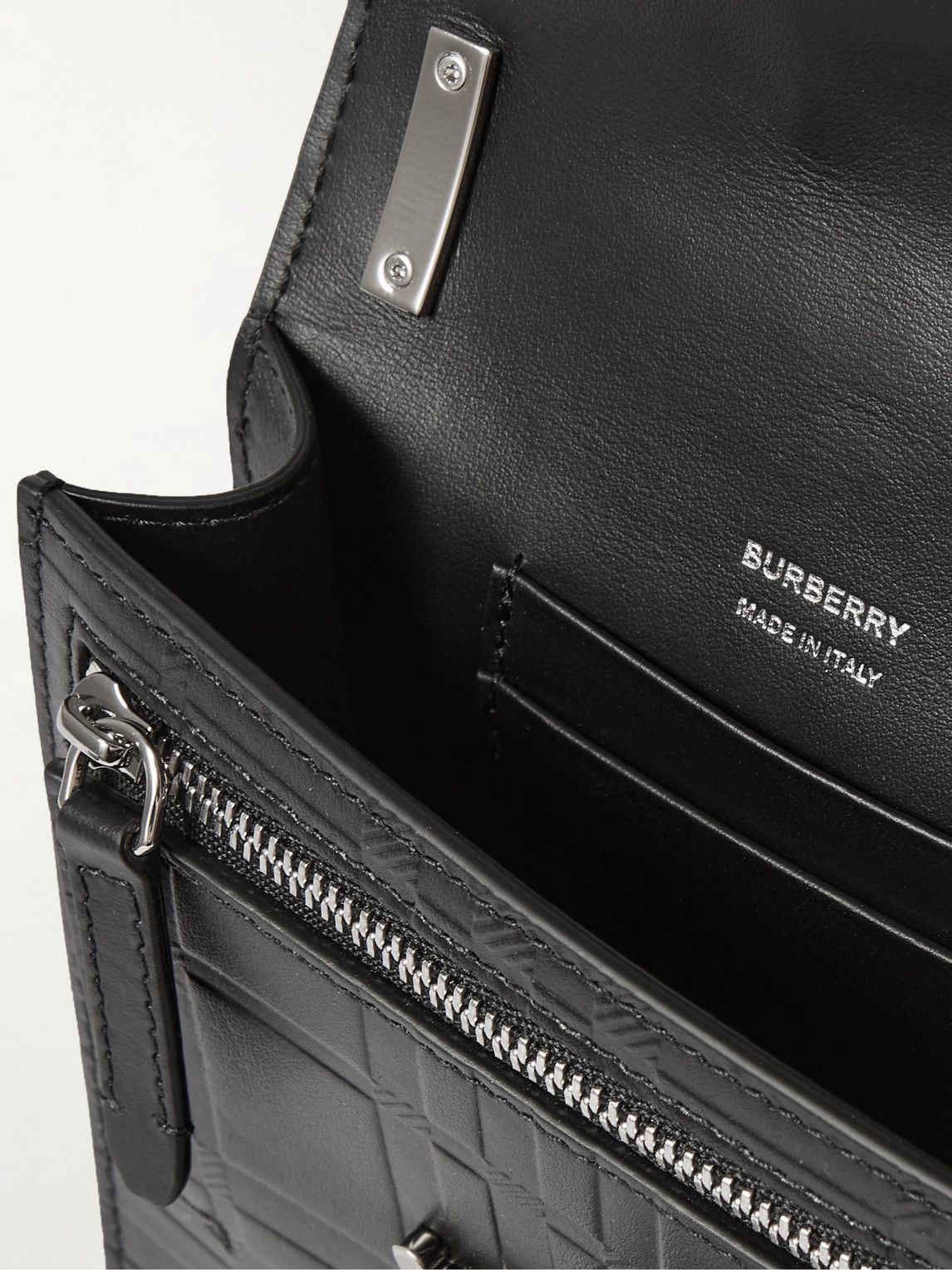 Burberry - Logo-Embellished Embossed Leather Messenger Bag Burberry