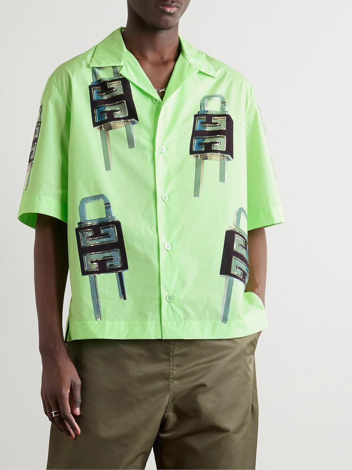 Givenchy - Lock Camp-Collar Cotton-Poplin Shirt - Green Givenchy