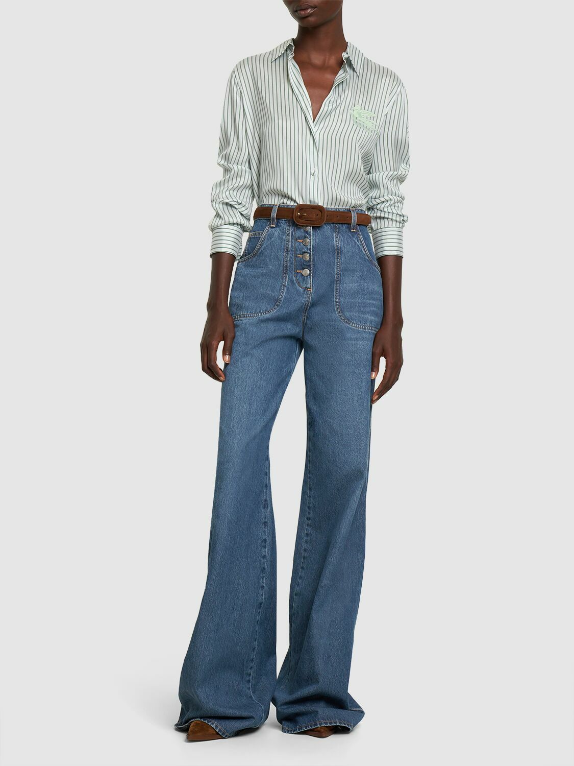 ETRO - Embroidered Denim Flared Jeans Etro