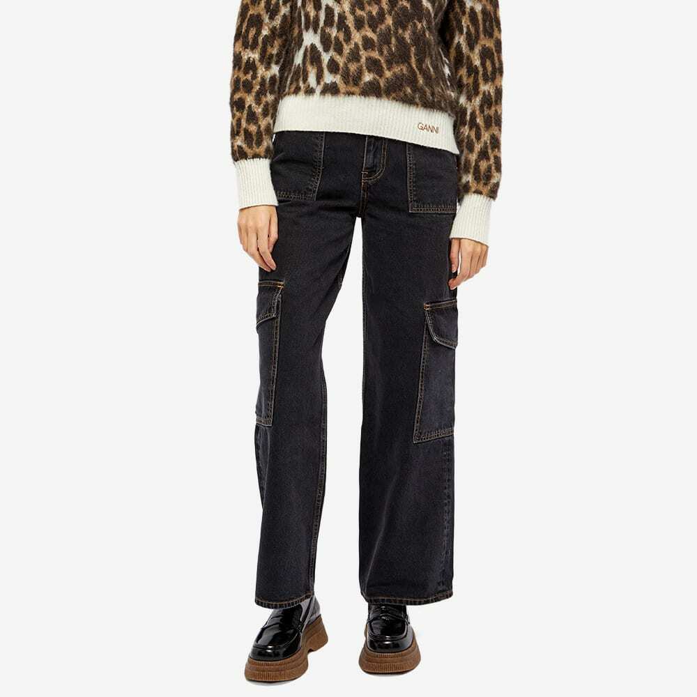 GANNI Women's Rigid Denim Angi Wide Leg Jean in Washed Black GANNI