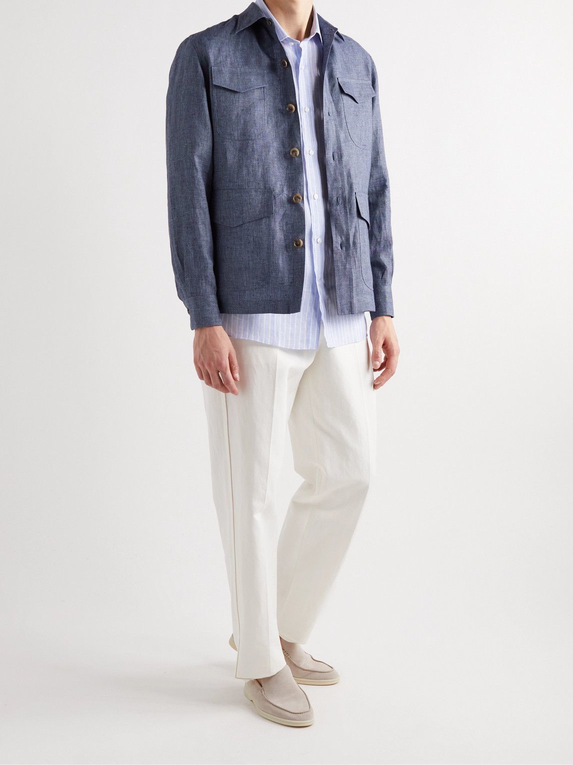 Rubinacci - Striped Linen Shirt - Blue Rubinacci