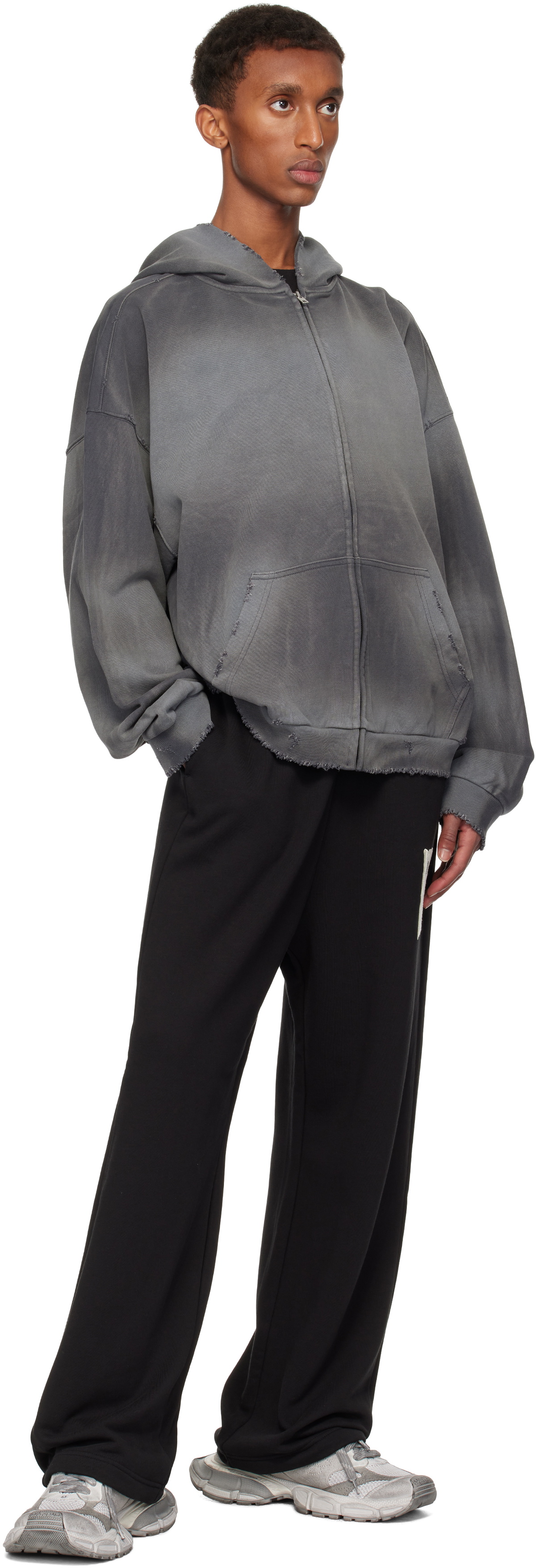 We11done Gray Distressed Zip-up Hoodie We11done