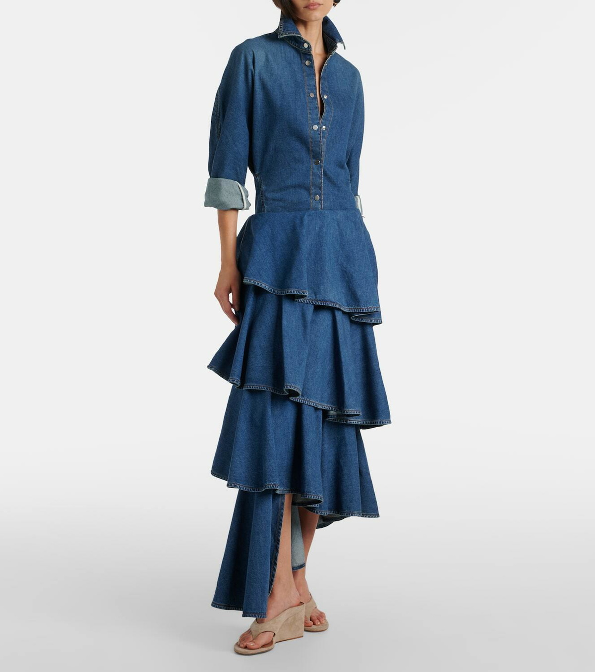 Alaïa Spiral tiered denim midi skirt ALAÏA