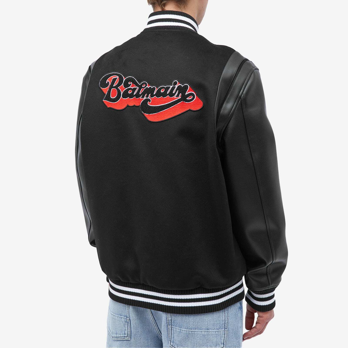 Balmain Men's 70s Logo Varsity Jacket in Black Balmain