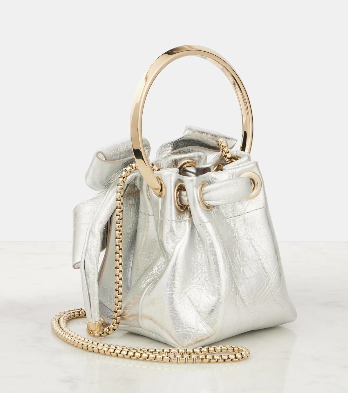 Jimmy Choo Bon Bon Micro metallic leather bucket bag Jimmy Choo
