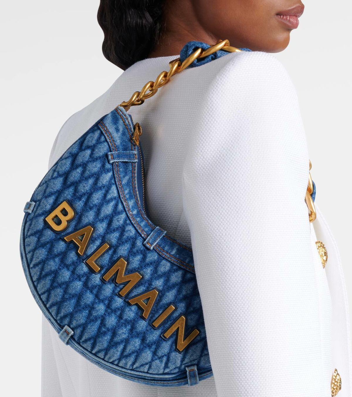 Balmain 1945 Moon quilted denim shoulder bag Balmain