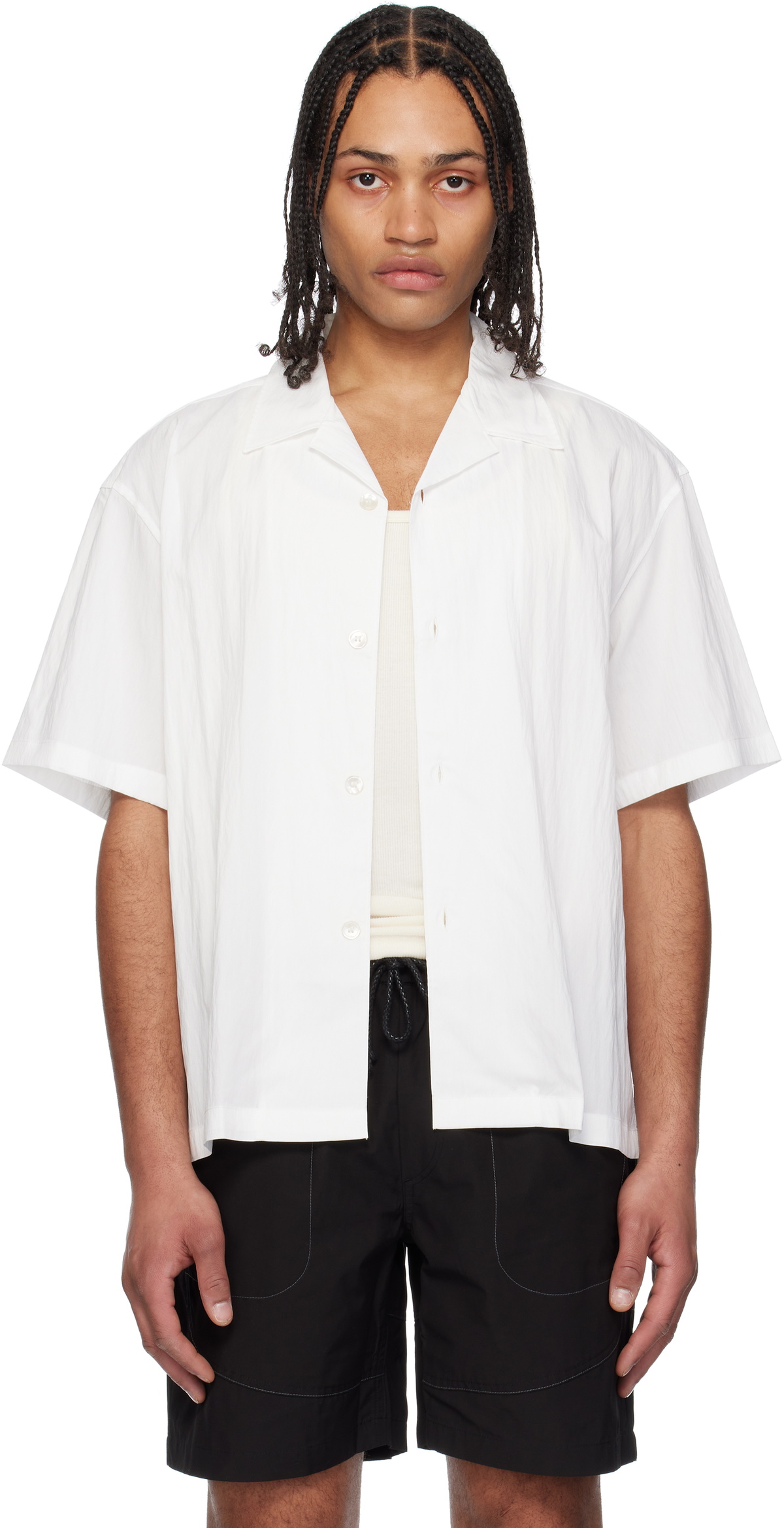 COOR White Natural Wrinkled Open Collar Shirt COOR