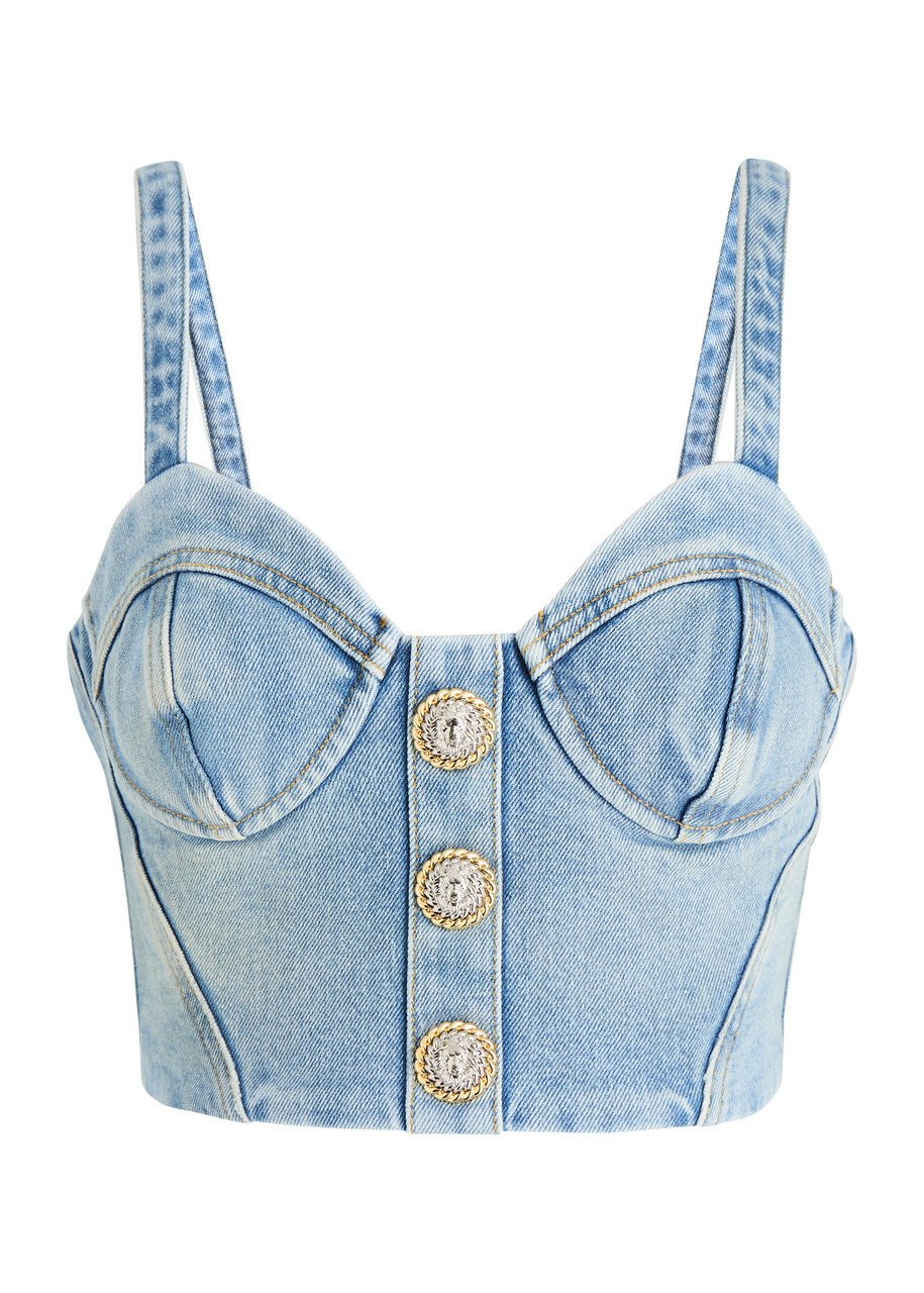 Balmain Cropped Stretch-denim Corset top Balmain