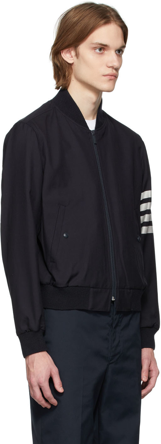 Thom Browne Navy 4-Bar Bomber Jacket Thom Browne