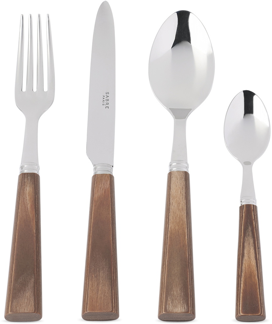 Sabre Silver Light Press Wood Flatware Set, 4 pcs Sabre