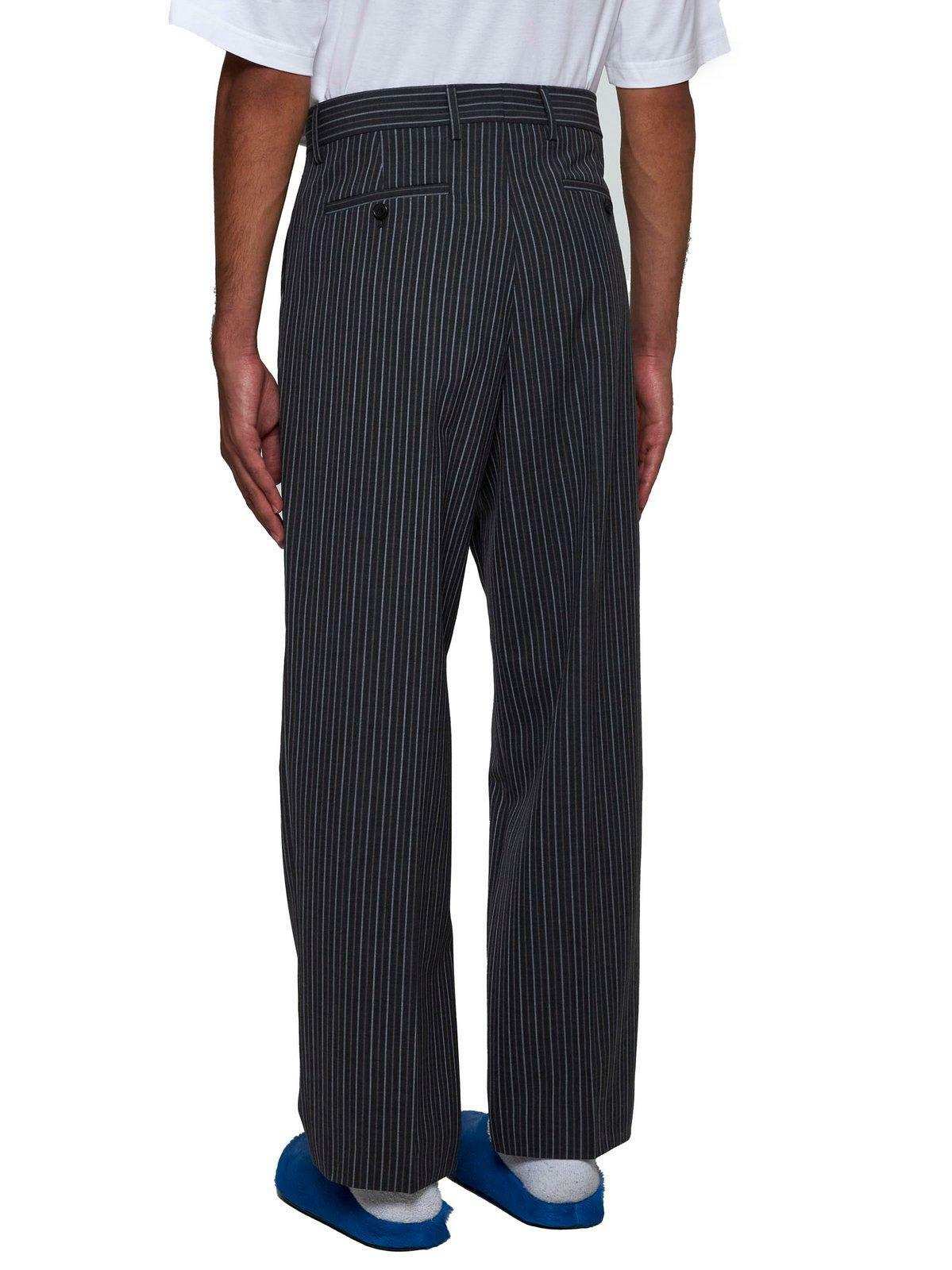 Marni Patch Stitched Distressed Pinstripe Trousers Marni