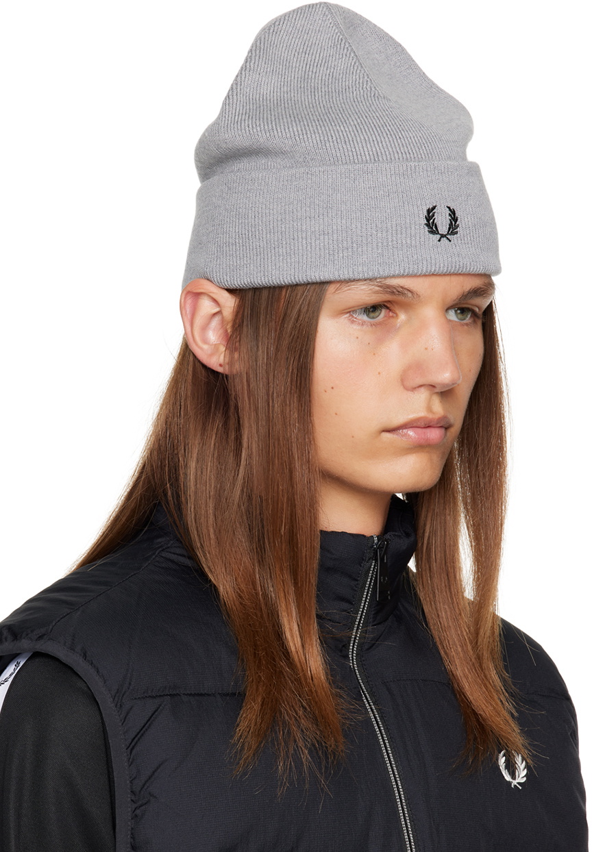 Fred Perry Gray Embroidered Beanie Fred Perry