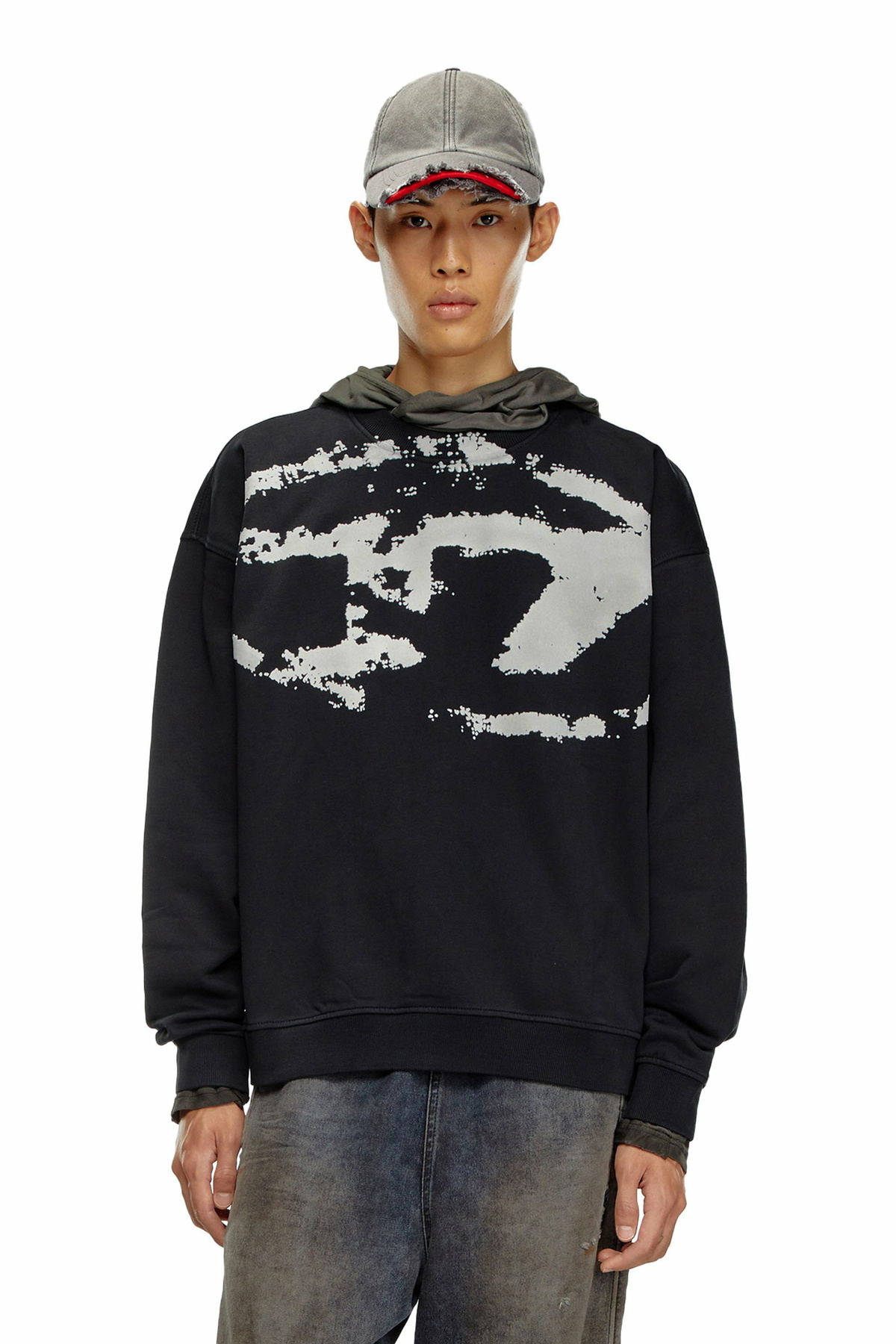 Diesel Sweatshirt with distressed flocked logo - Sweaters Mens in Black ...