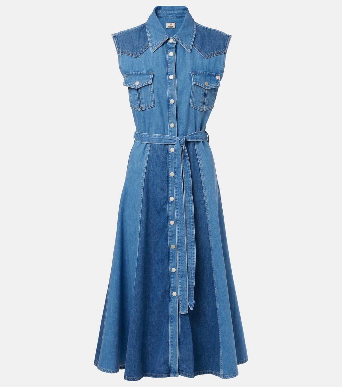 AG Jeans Belted paneled denim midi dress AG Jeans