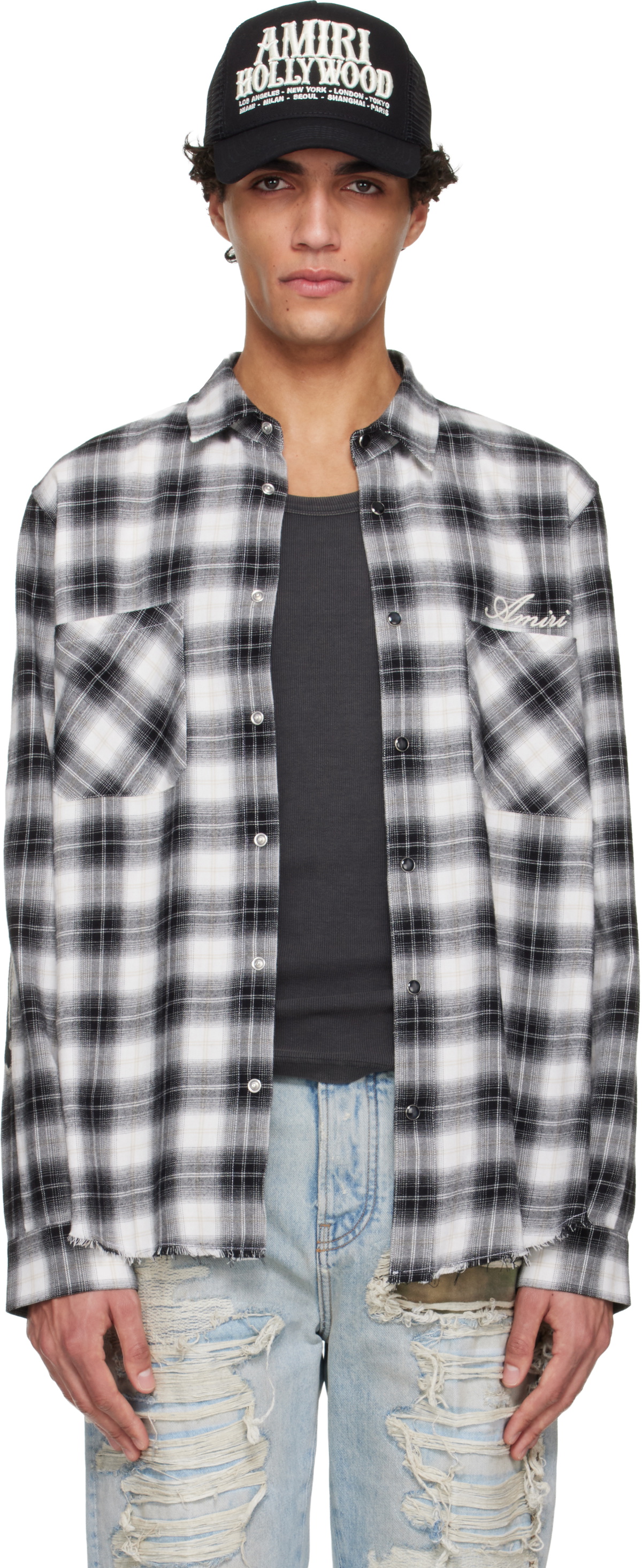AMIRI Black & White Bones Flannel Overshirt Amiri
