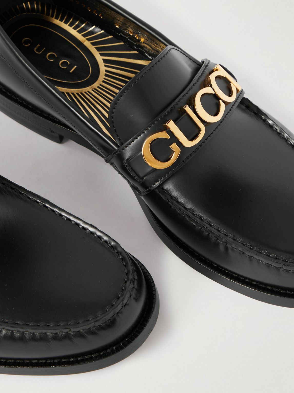 GUCCI - Logo-Embellished Leather Loafers - Black Gucci
