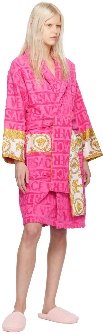 Versace Underwear Pink Greca Slippers Versace Underwear
