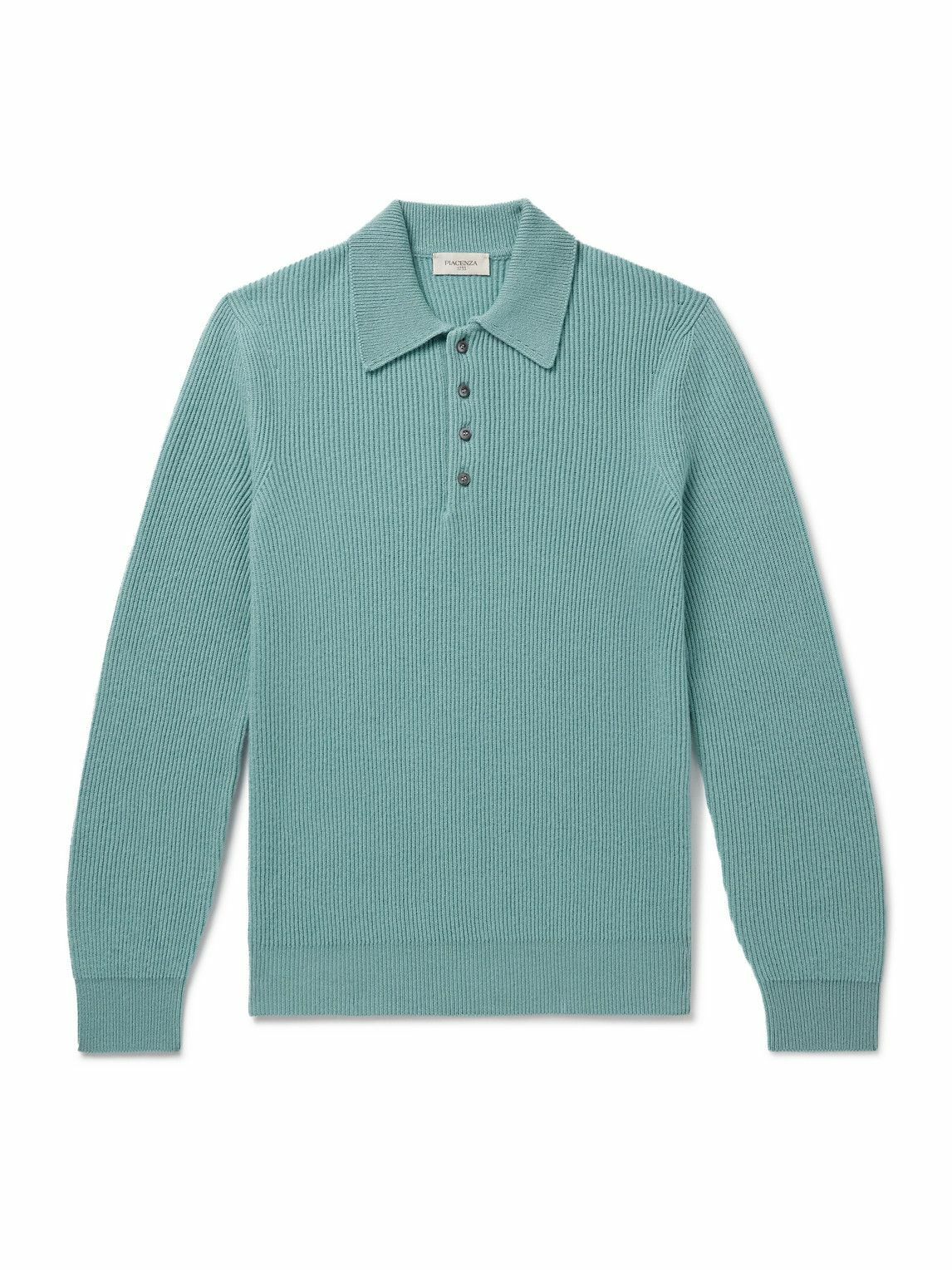PIACENZA 1733 - Ribbed Cashmere Polo Shirt - Blue Piacenza Cashmere