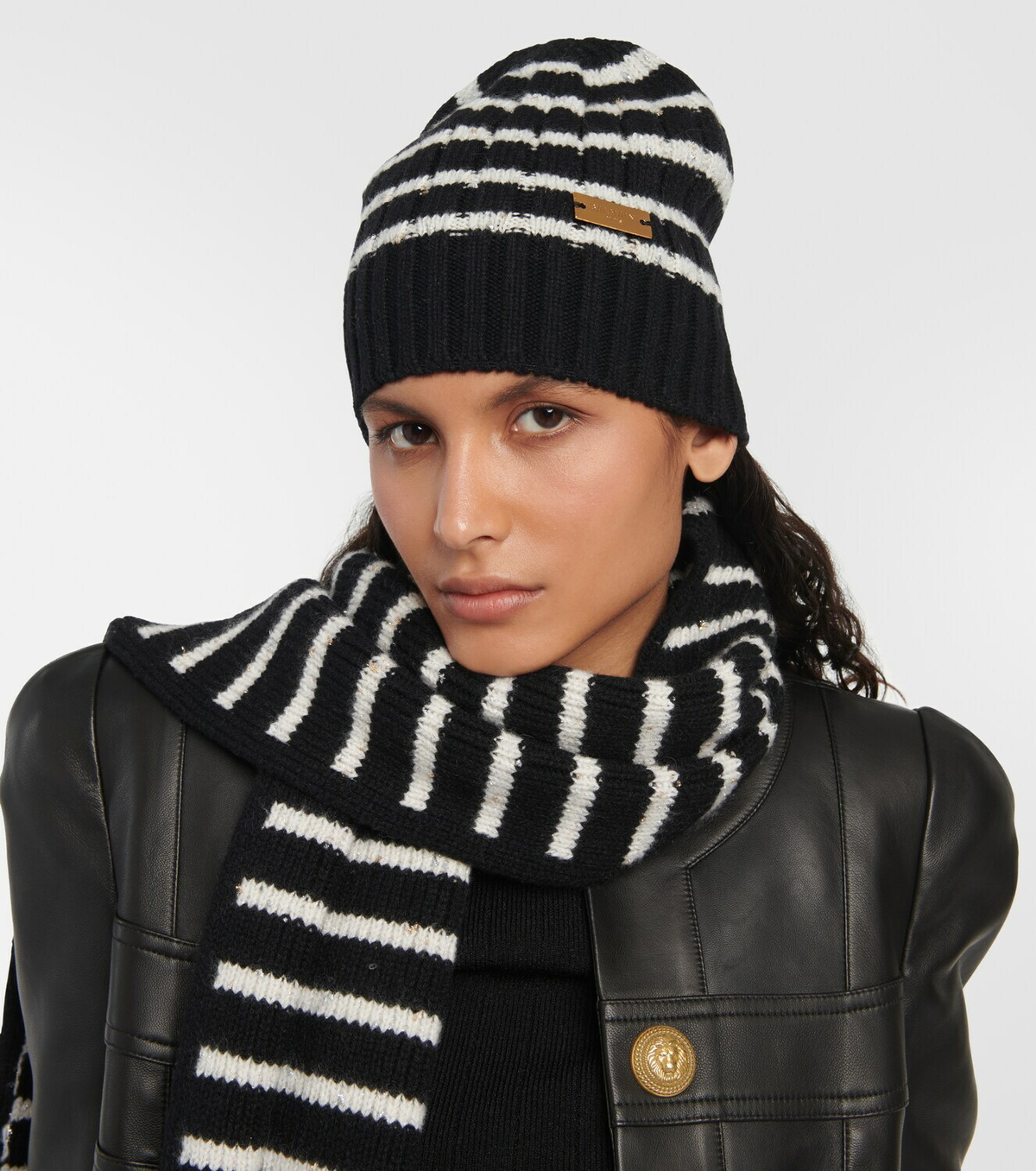 Balmain Striped cashmere beanie hat Balmain