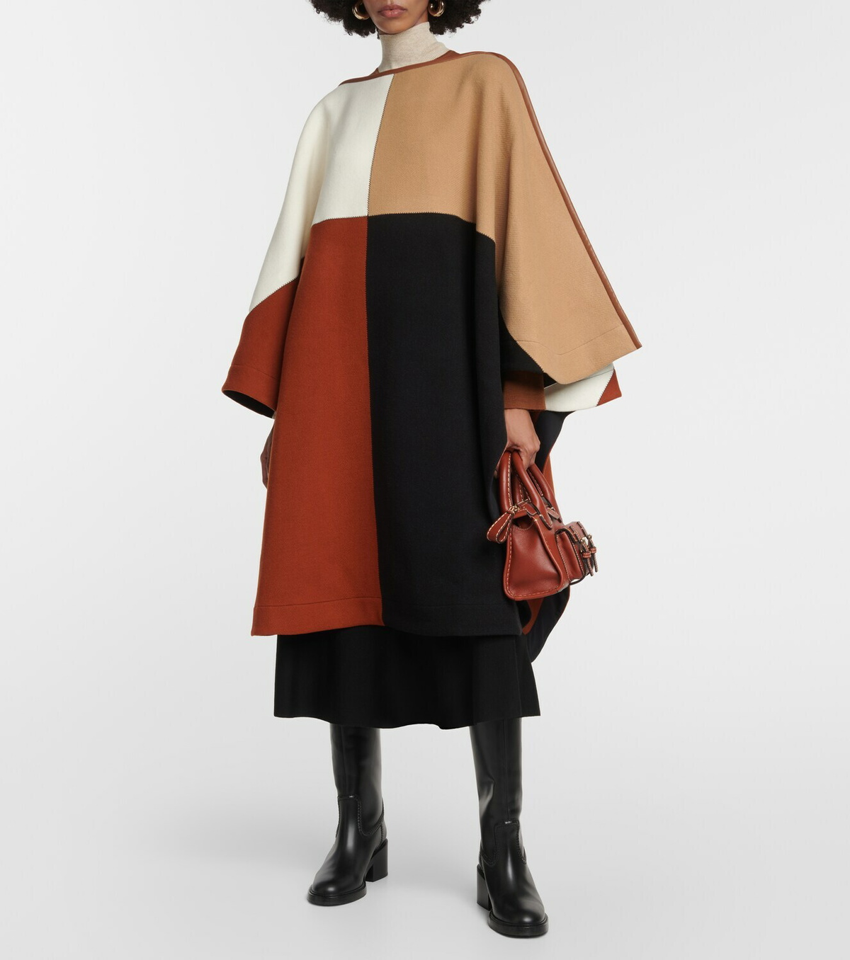 Chloé Colorblocked wool-blend cape Chloe