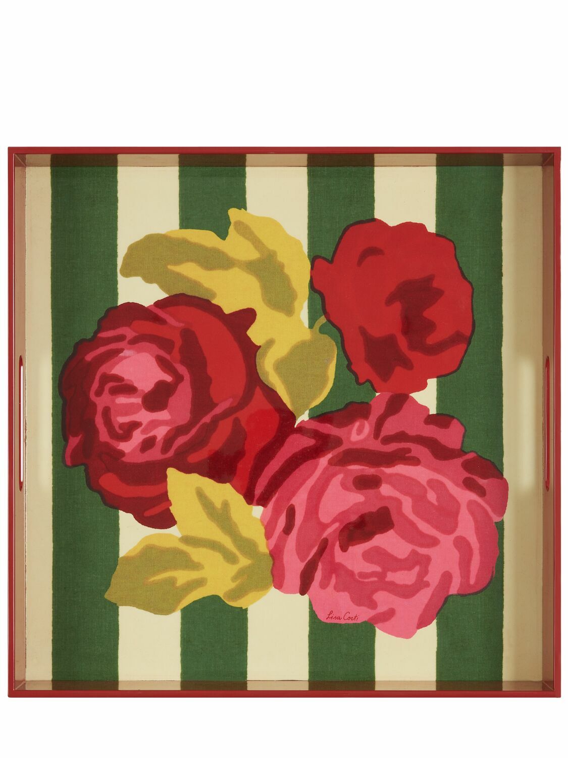 LISA CORTI Nizam Stripes Green Lacquered Tray Lisa Corti