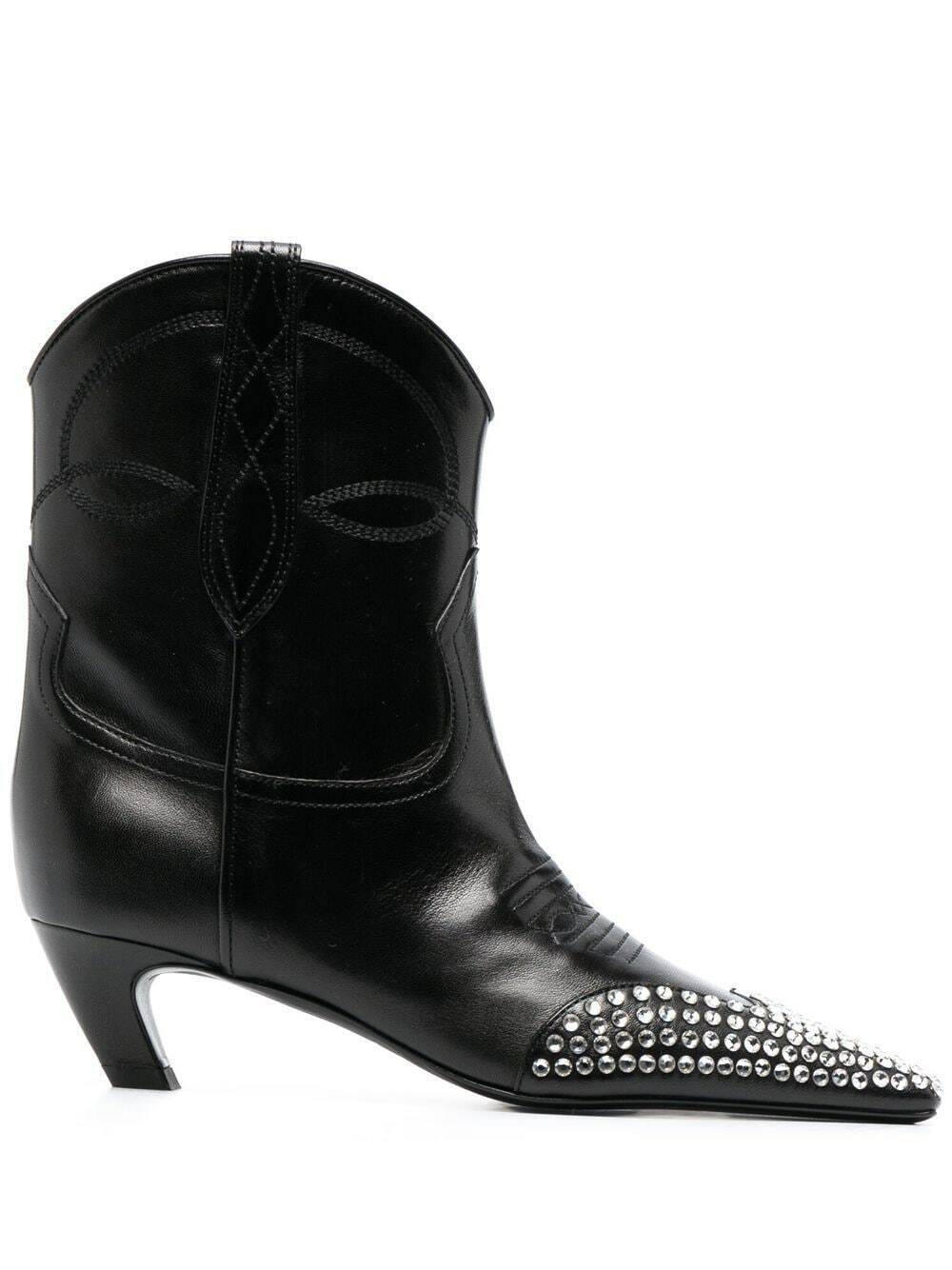 KHAITE - Dallas Leather Ankle Boots Khaite
