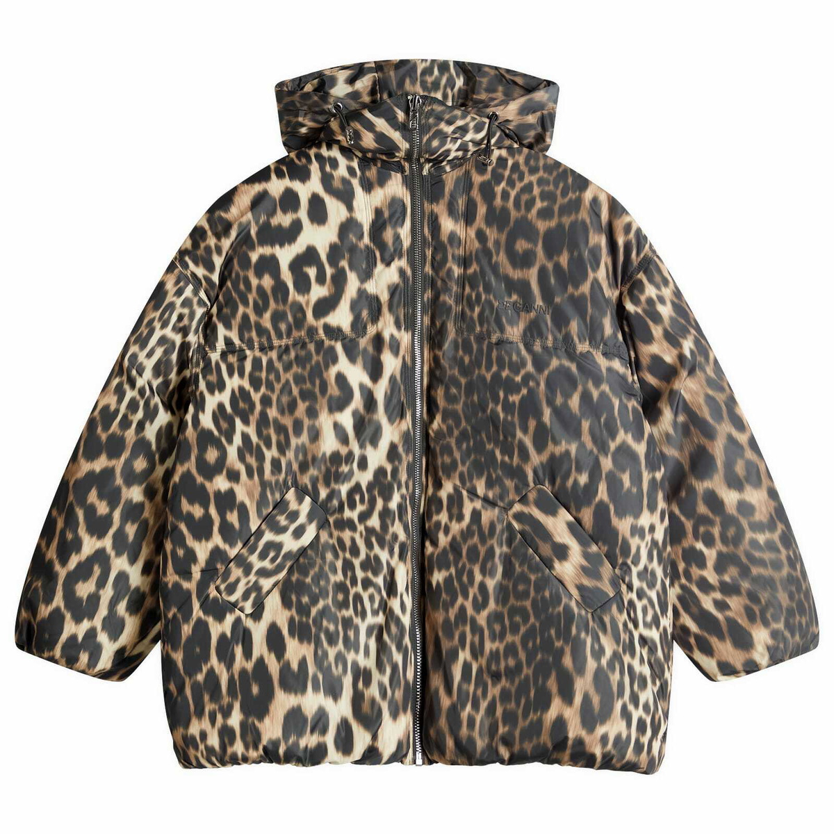 GANNI Women's Leopard Puffer Jacket in Almond Milk GANNI