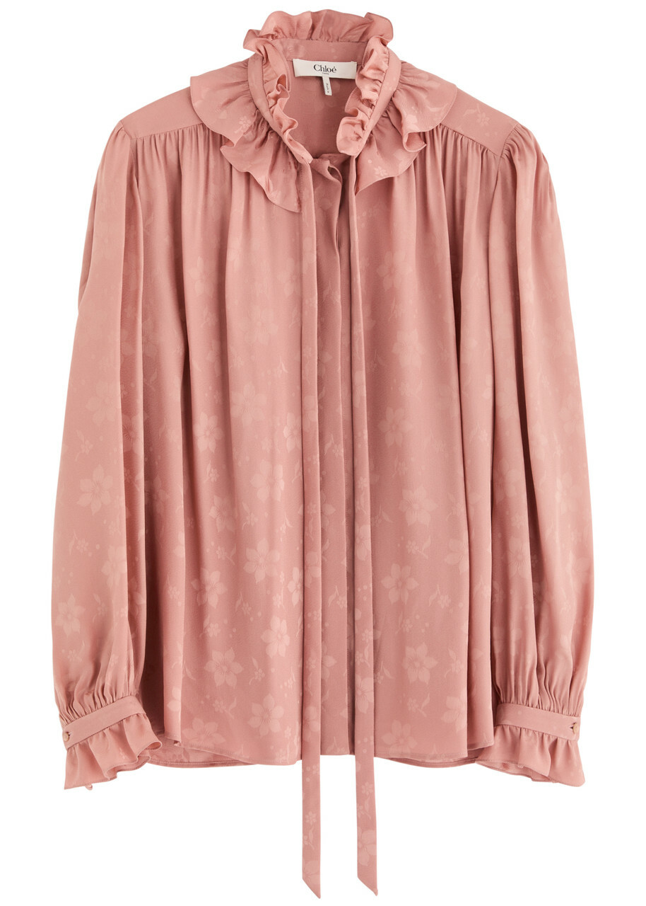 Chloe Floral-jacquard Silk Blouse Pink Chloe