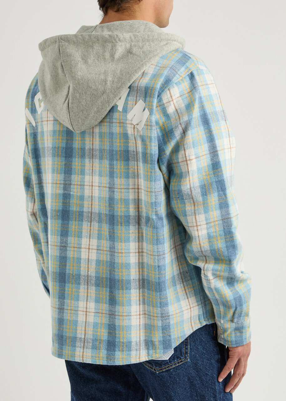 Ice Cream Logo-embroidered Checked Hooded Jacket Blue ICECREAM