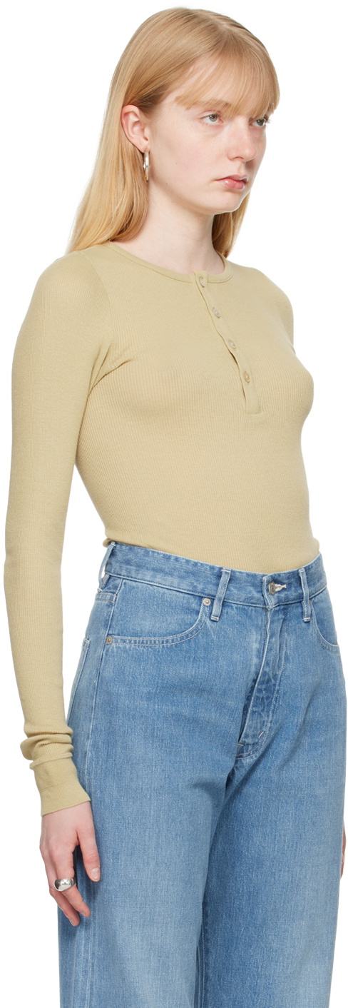 AURALEE Khaki Button Henley Auralee