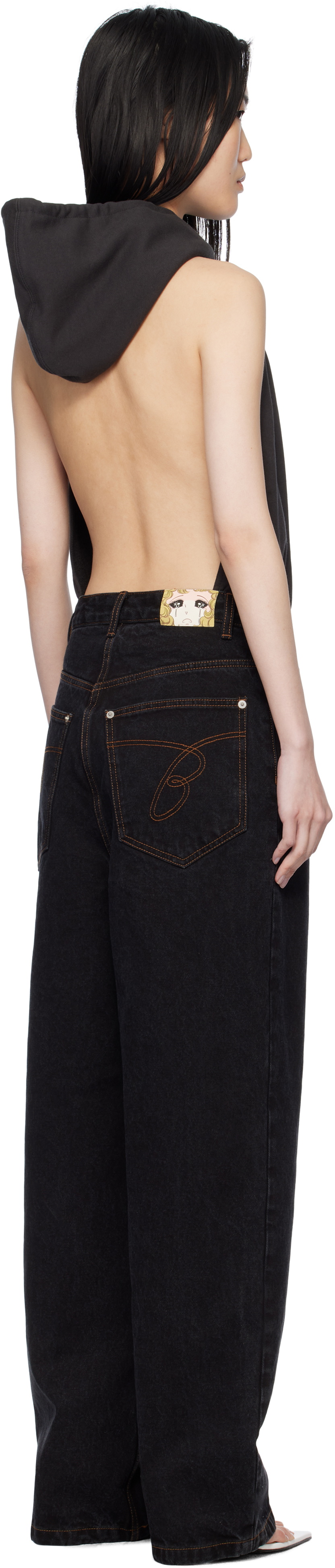 Pushbutton Black Halter Hoodie Jumpsuit Pushbutton