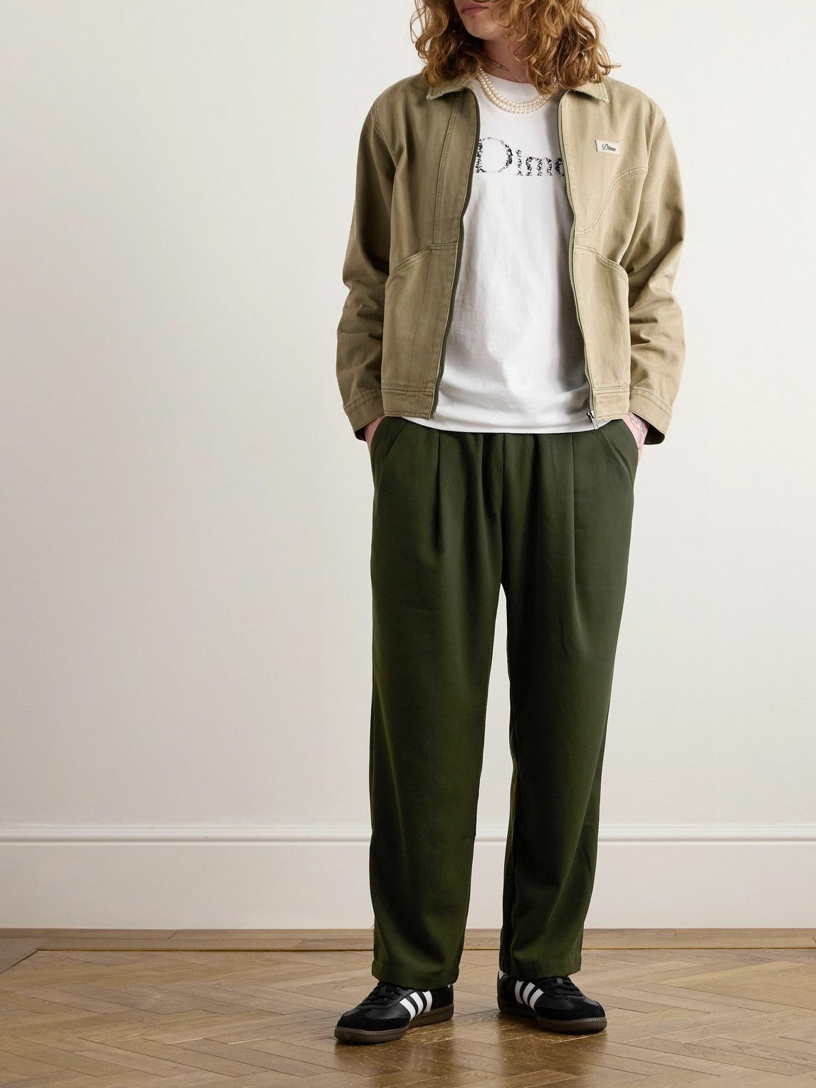 DIME - Straight-Leg Pleated Logo-Embroidered Twill Trousers - Green Dime