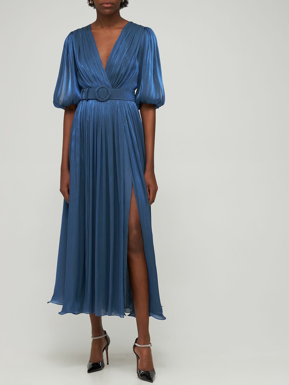 COSTARELLOS - Brennie Lurex Georgette Midi Dress Costarellos