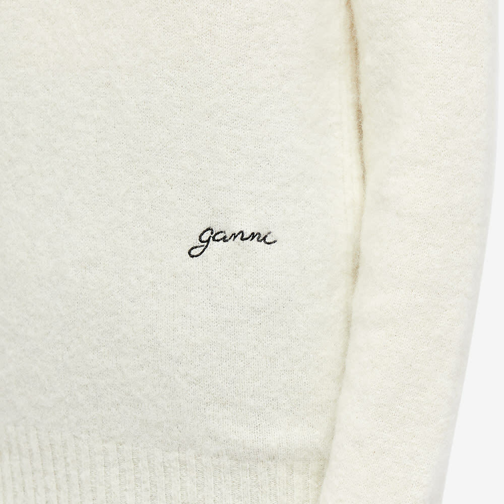 GANNI Women's Brushed Aplaca O-Neck Logo Knit in Egret GANNI