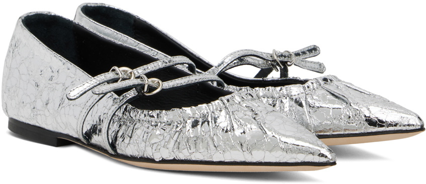 MSGM Silver Crackle Leather Ballerina Flats MSGM