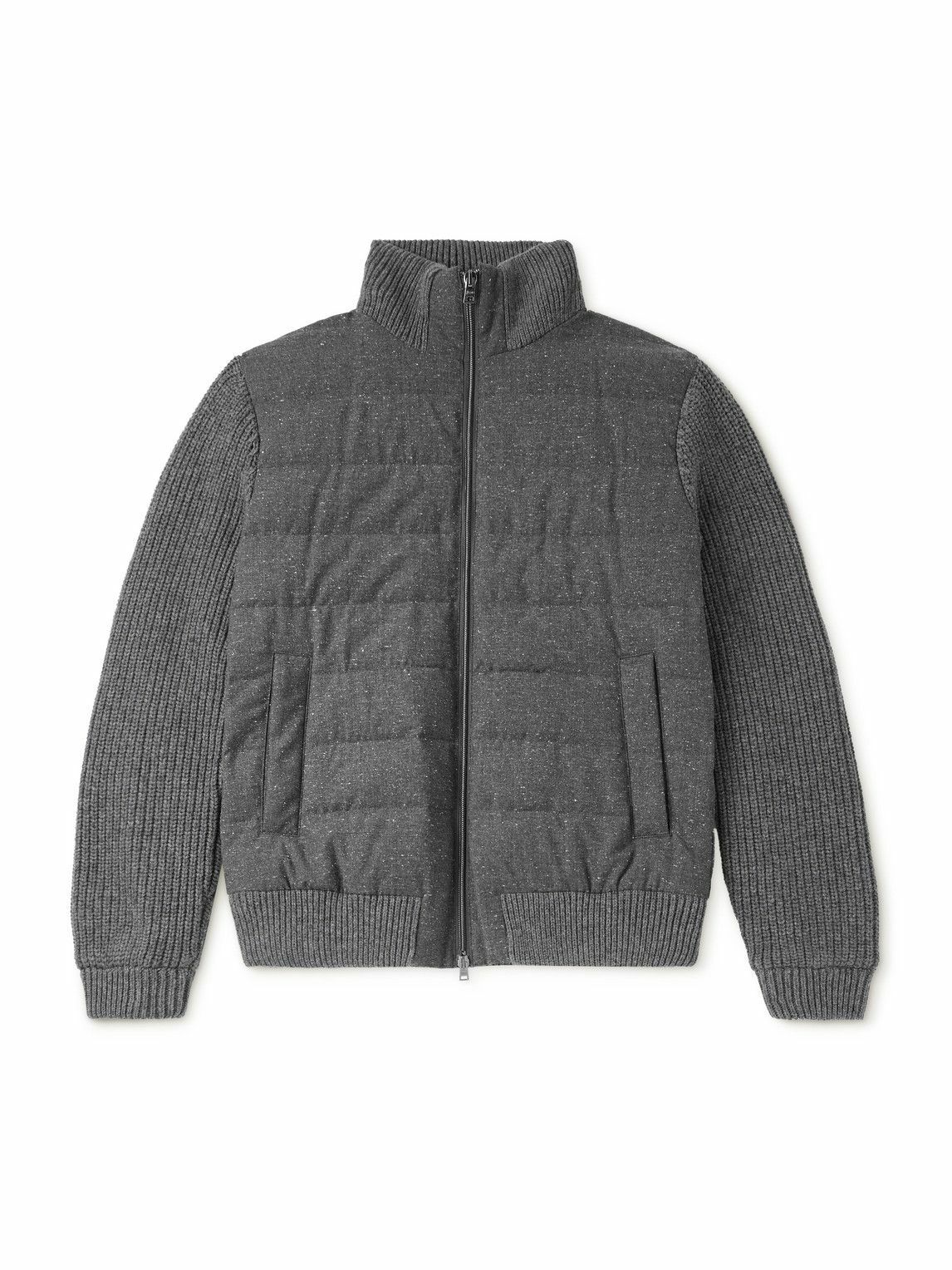 Herno - Quilted and Ribbed Wool-Blend Down Bomber Jacket - Gray Herno