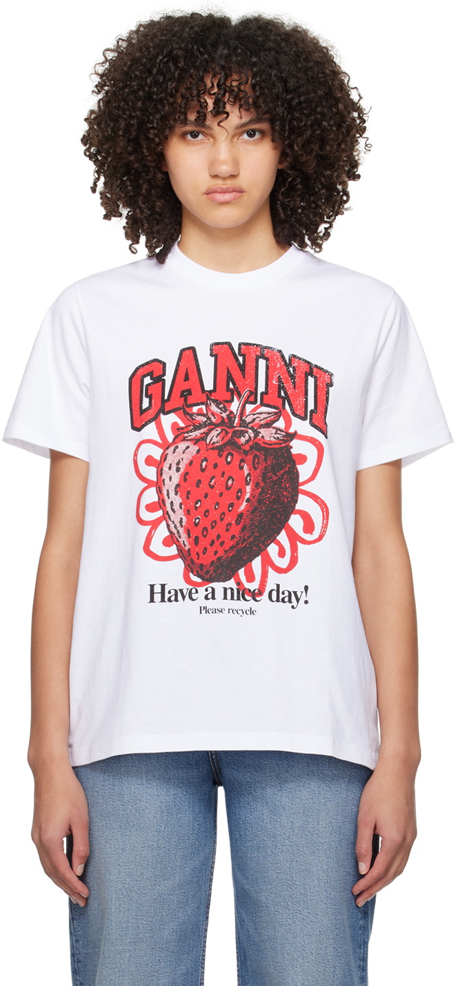 GANNI White Strawberry T-Shirt GANNI