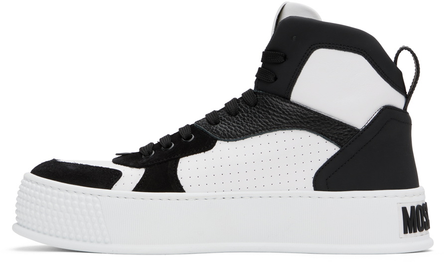 Moschino White & Black Bumps & Stripes High-Top Sneakers Moschino