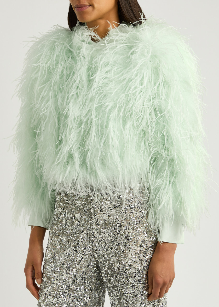 Alice + Olivia Kidman Cropped Feather Jacket Mint Alice + Olivia
