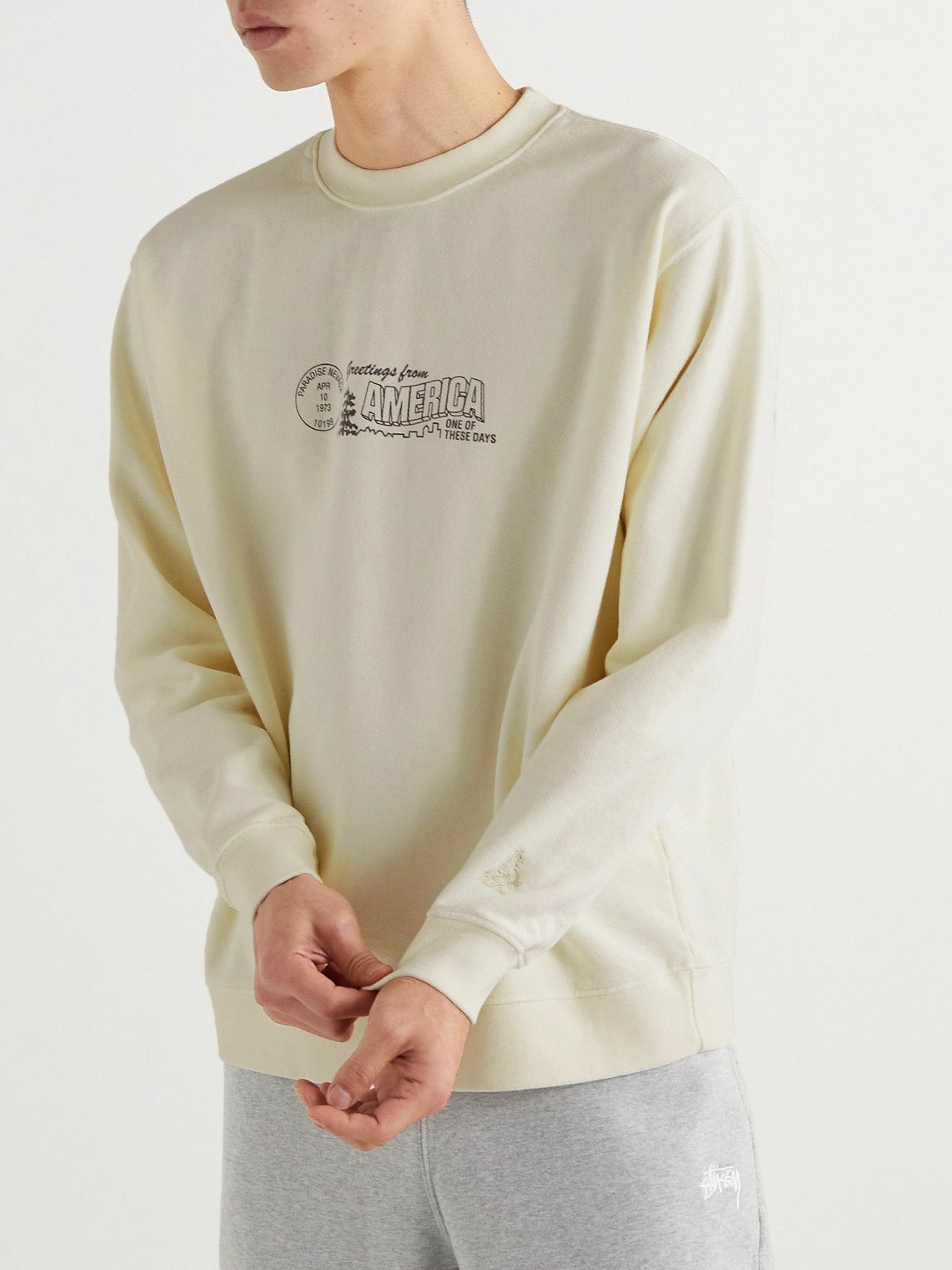 One Of These Days - Printed Cotton-Jersey Sweatshirt - Neutrals