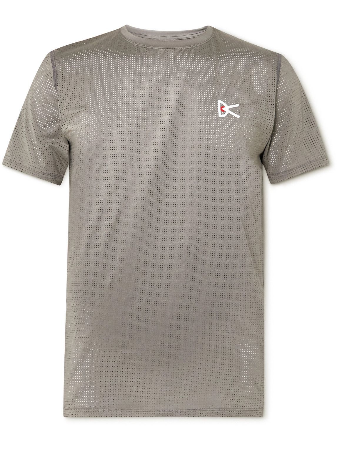 DISTRICT VISION - Logo-Print Perforated Stretch-Jersey T-Shirt - Gray ...