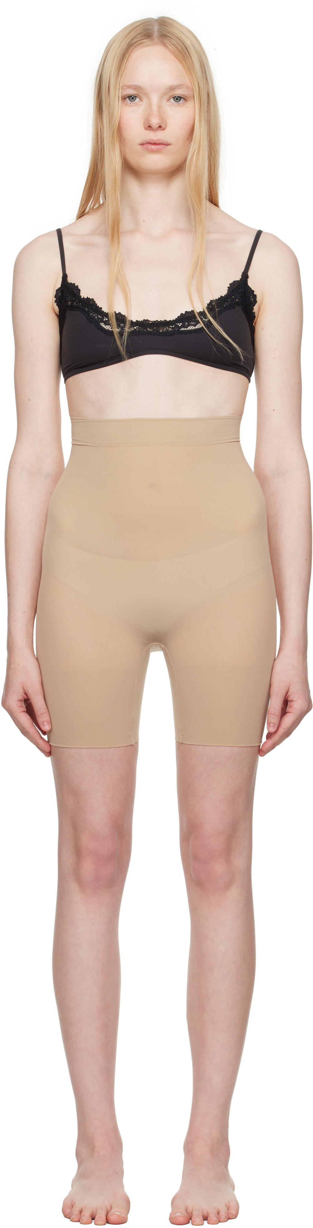 SKIMS Beige Sheer Seamless High-Waisted Mid Thigh Shorts SKIMS