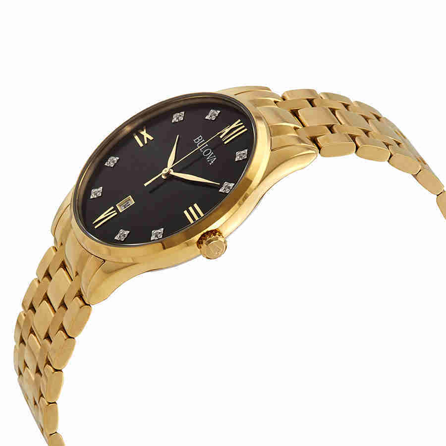 Bulova Diamond Black Dial Mens Watch 97D108 Bulova